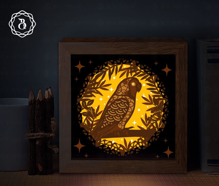 Parrot Paper Cut Shadow Box, Paper Cutting Template, Shadow box SVG ...